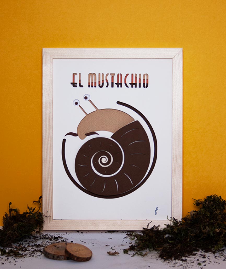 Tableau animal, escargot en papier découpé " El mustachio " • Atelier-1.50